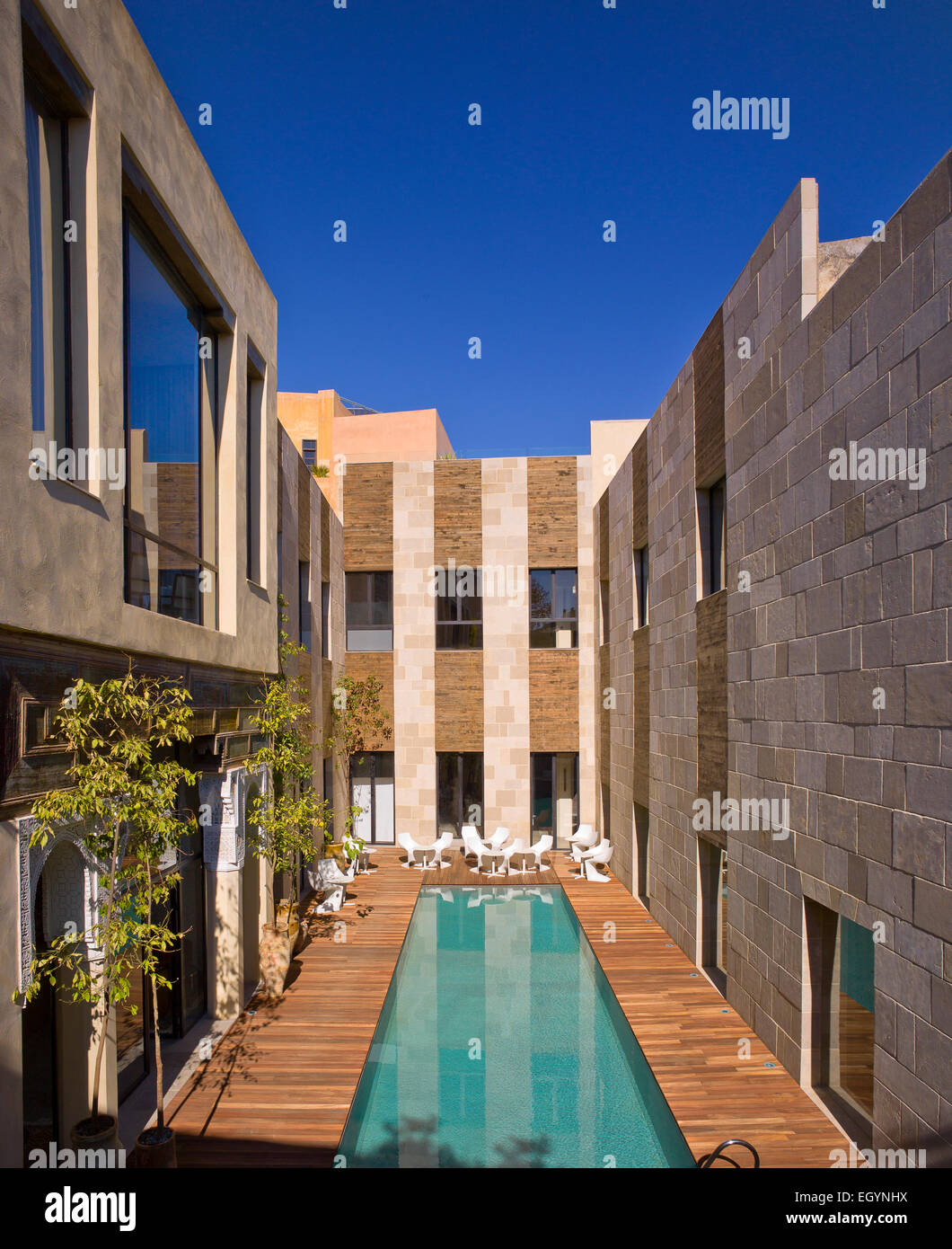 Morocco, Fes, Hotel Riad Fes, swimming pool at sunlight Stock Photo - Alamy