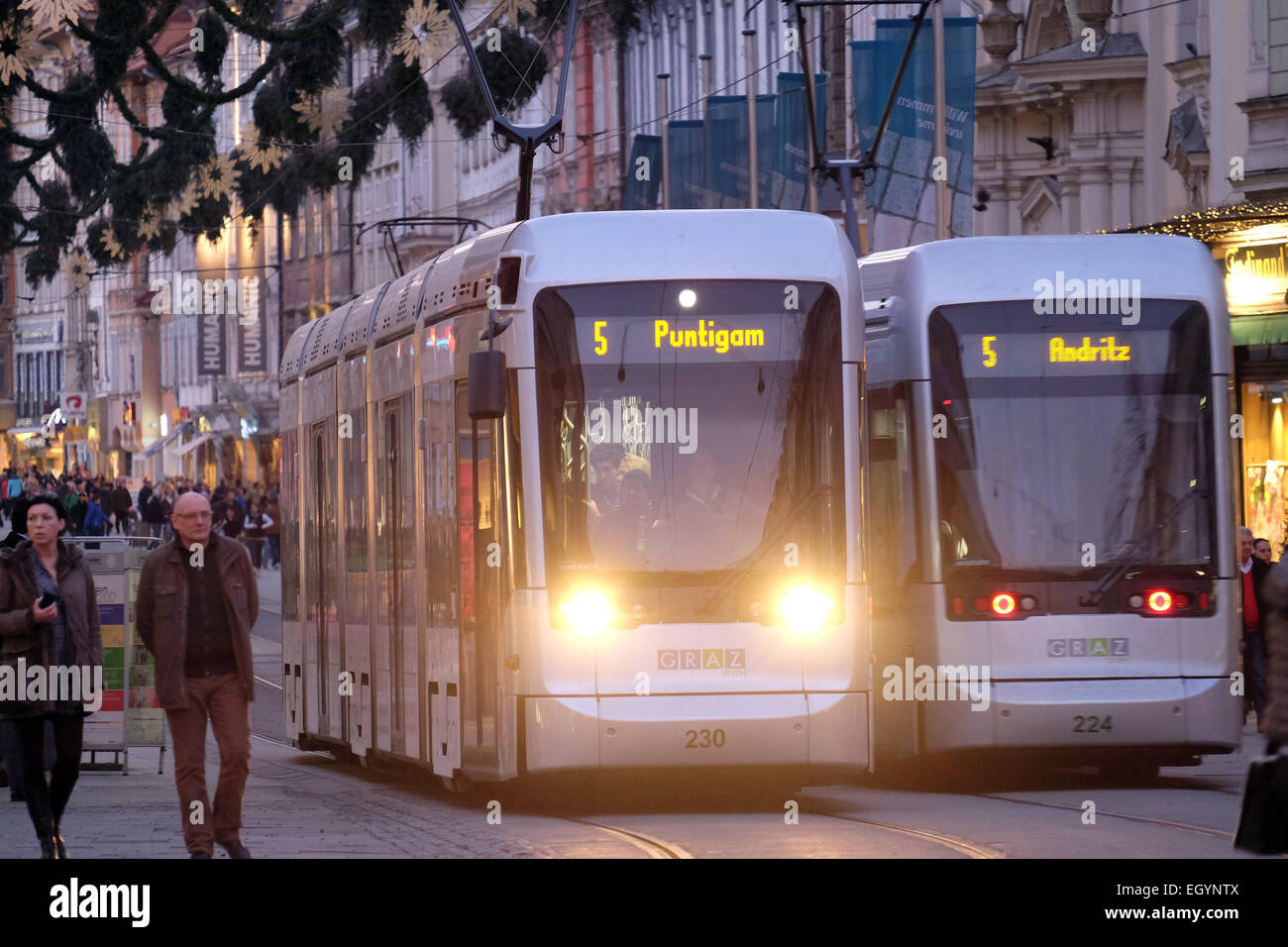 Tramway in the downtown in Graz, Austria. Graz is the capital of ...