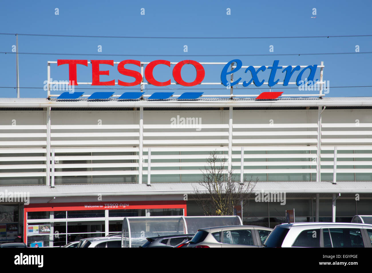Tesco Extra sign Stock Photo - Alamy