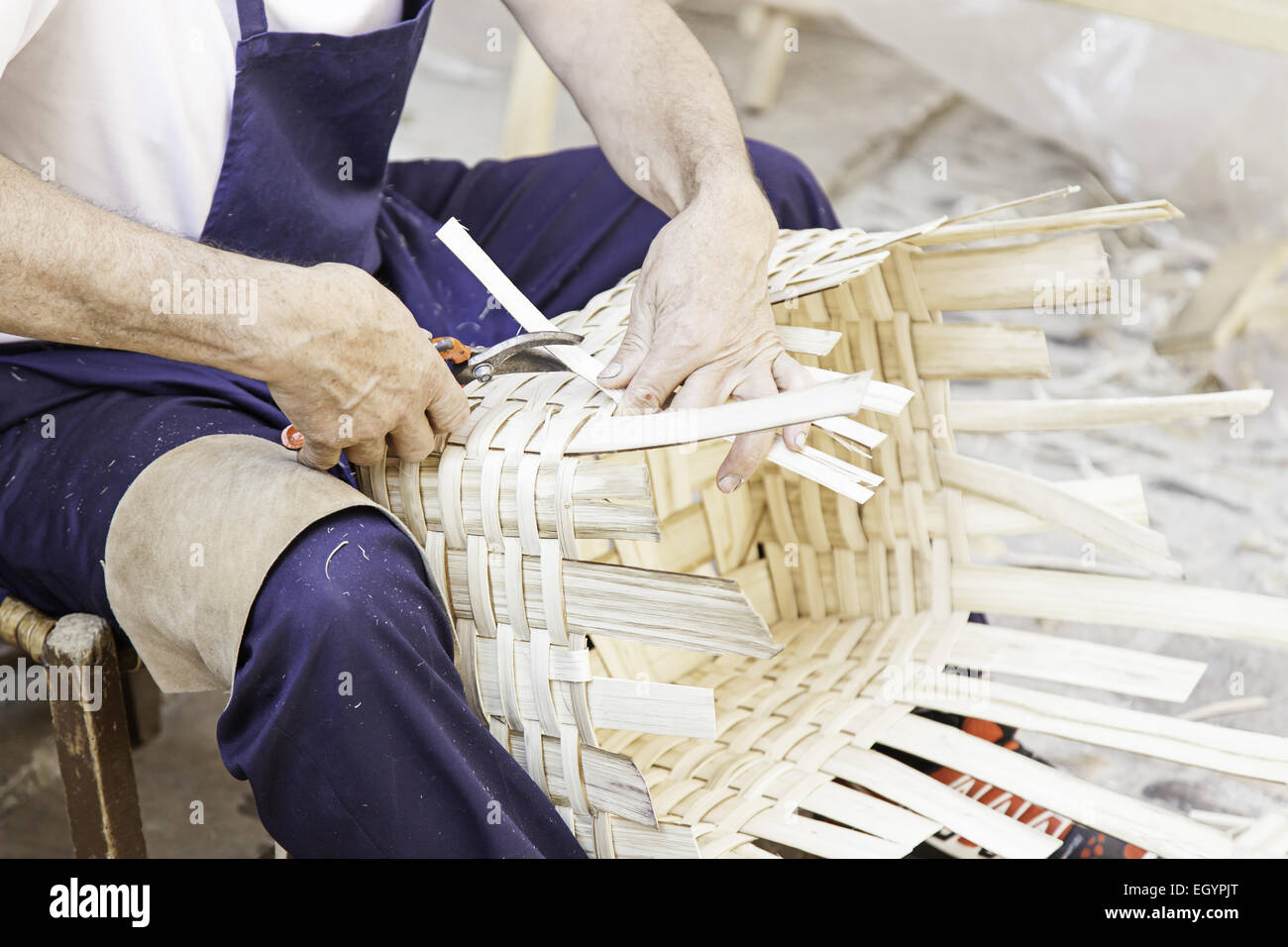 Producing handmade wicker baskets, detail of manual worker, arts and ...