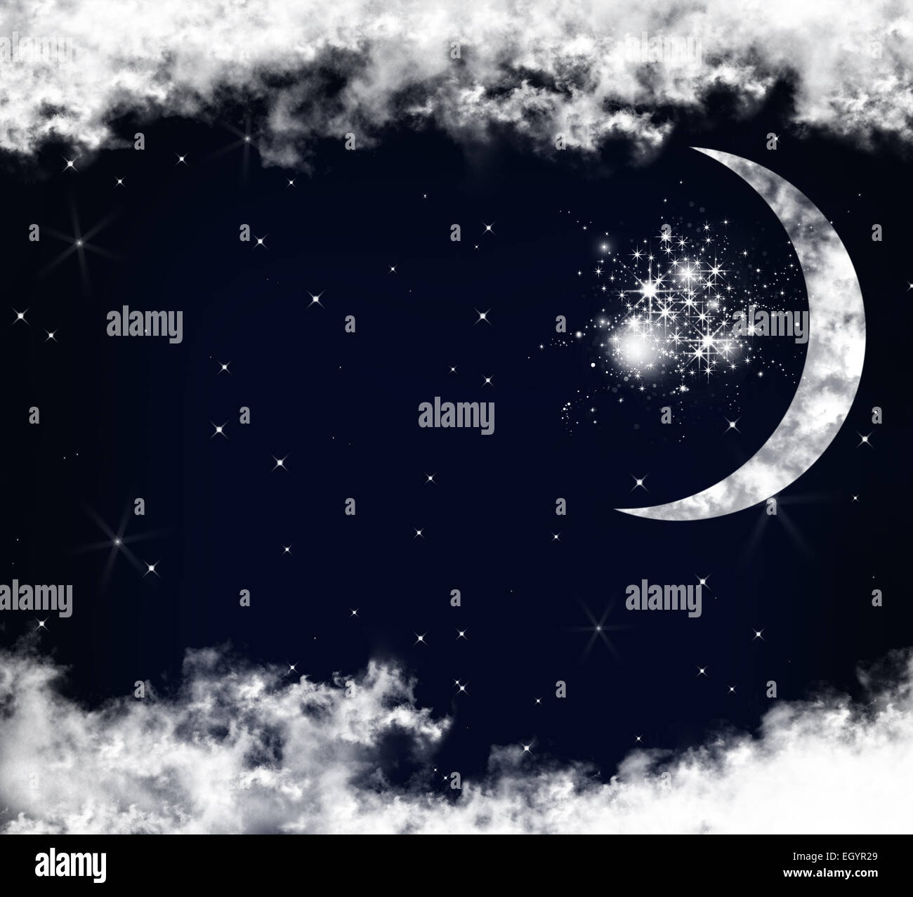 dark night sky with stars and moon Stock Photo - Alamy