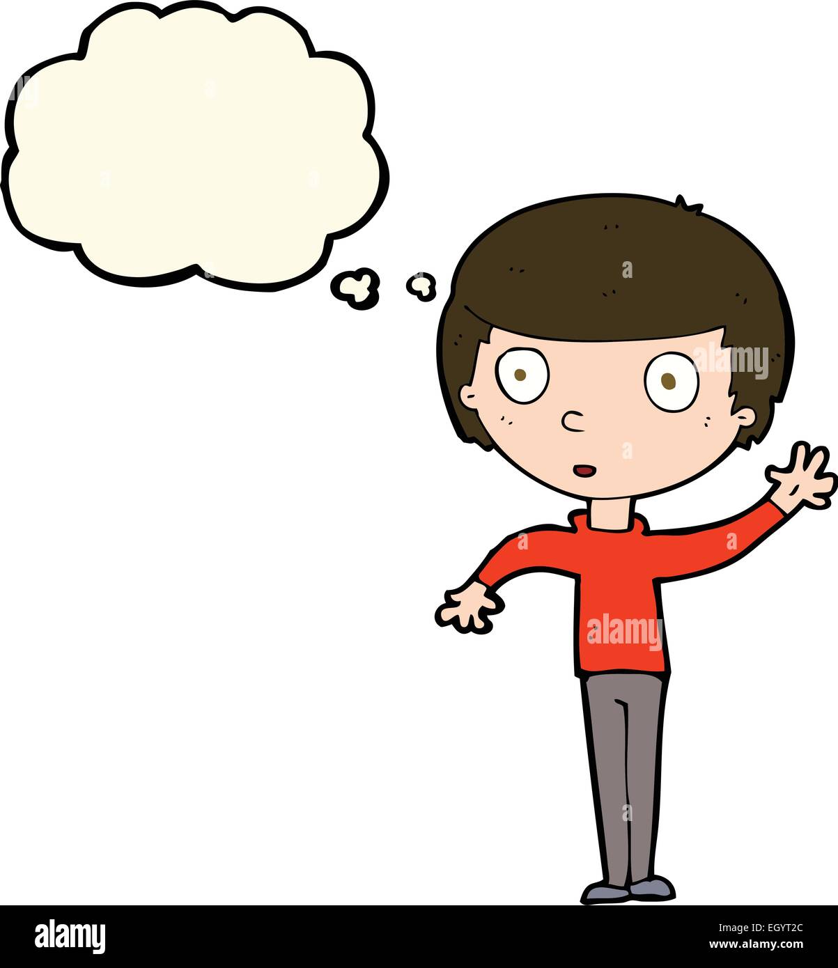 cartoon waving boy with thought bubble Stock Vector Image & Art - Alamy