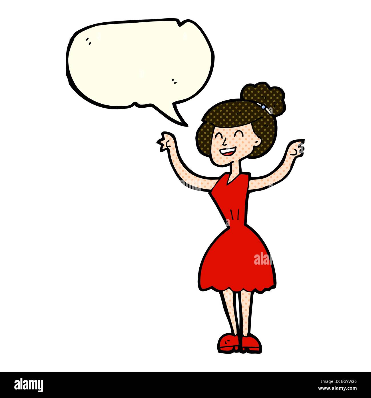 cartoon woman with raised arms with speech bubble Stock Vector Image ...