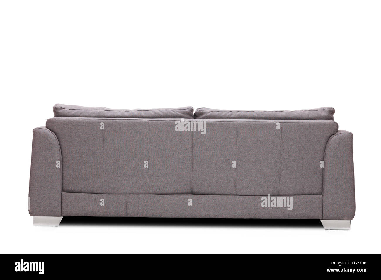 Rear view studio shot of a modern gray sofa isolated on white ...