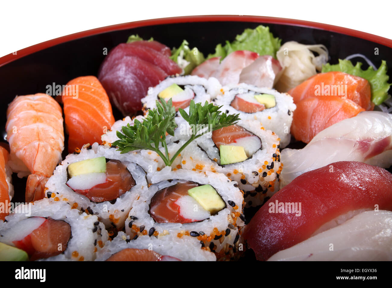 Japanese menu of fish and salad Stock Photo - Alamy