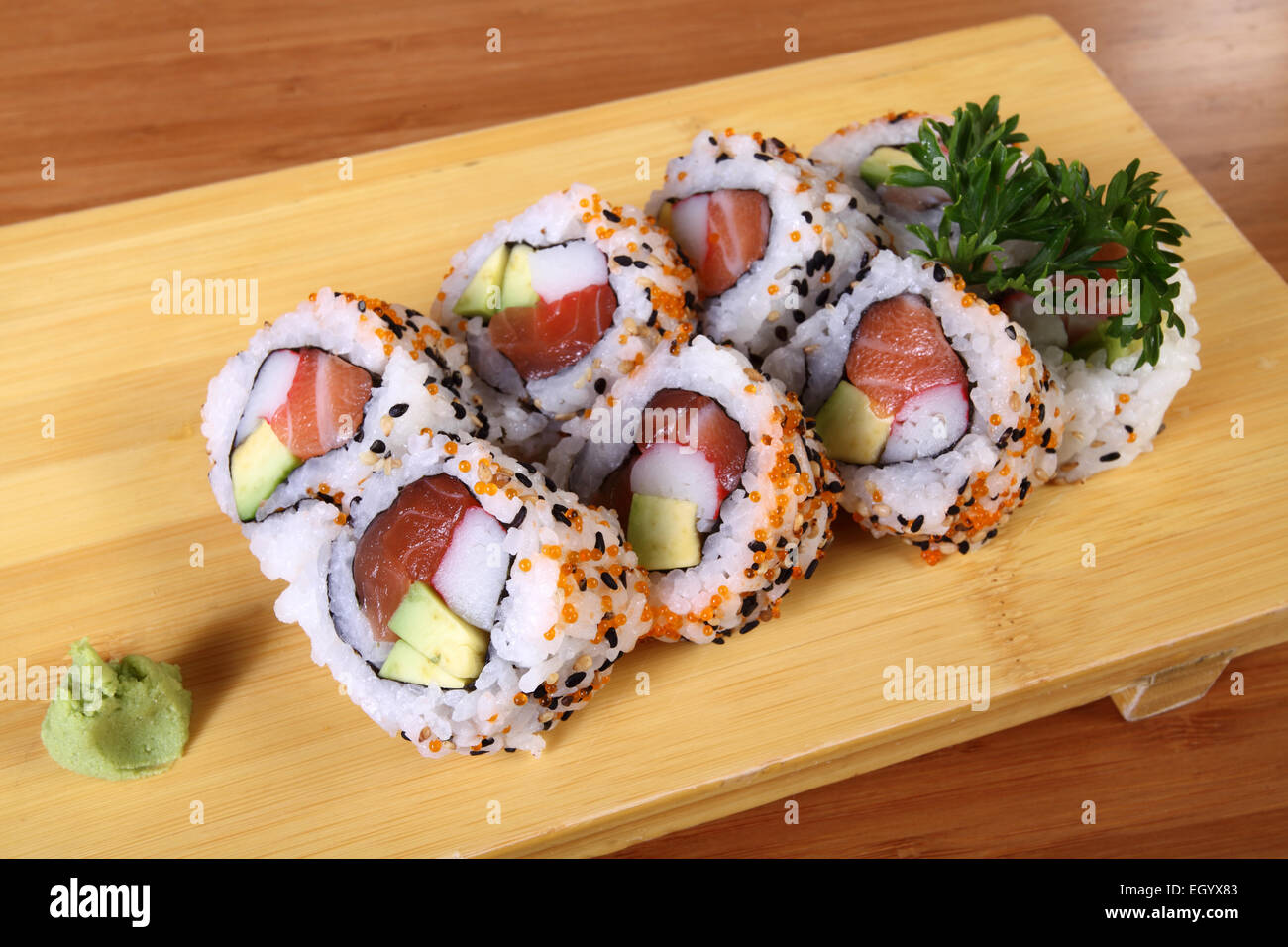 Japanese menu of fish and salad Stock Photo - Alamy