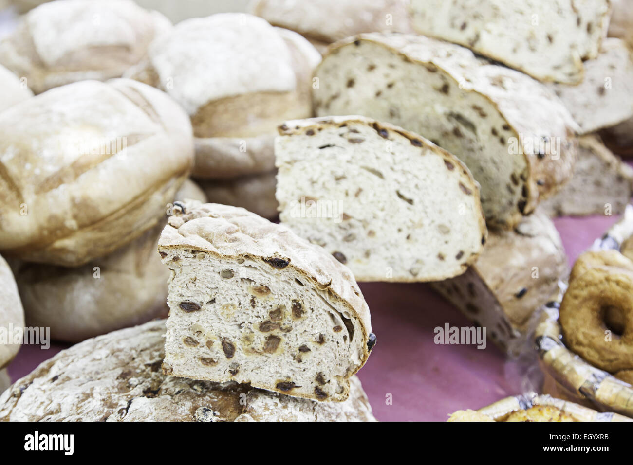 Artisan bread in a market, typical traditional food staple Stock Photo ...
