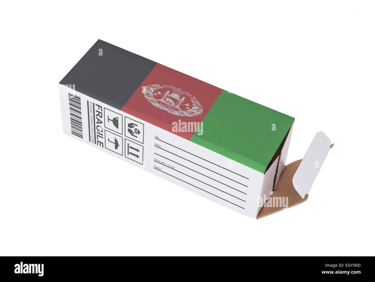 Concept of export, opened paper box - Product of Afghanistan Stock ...