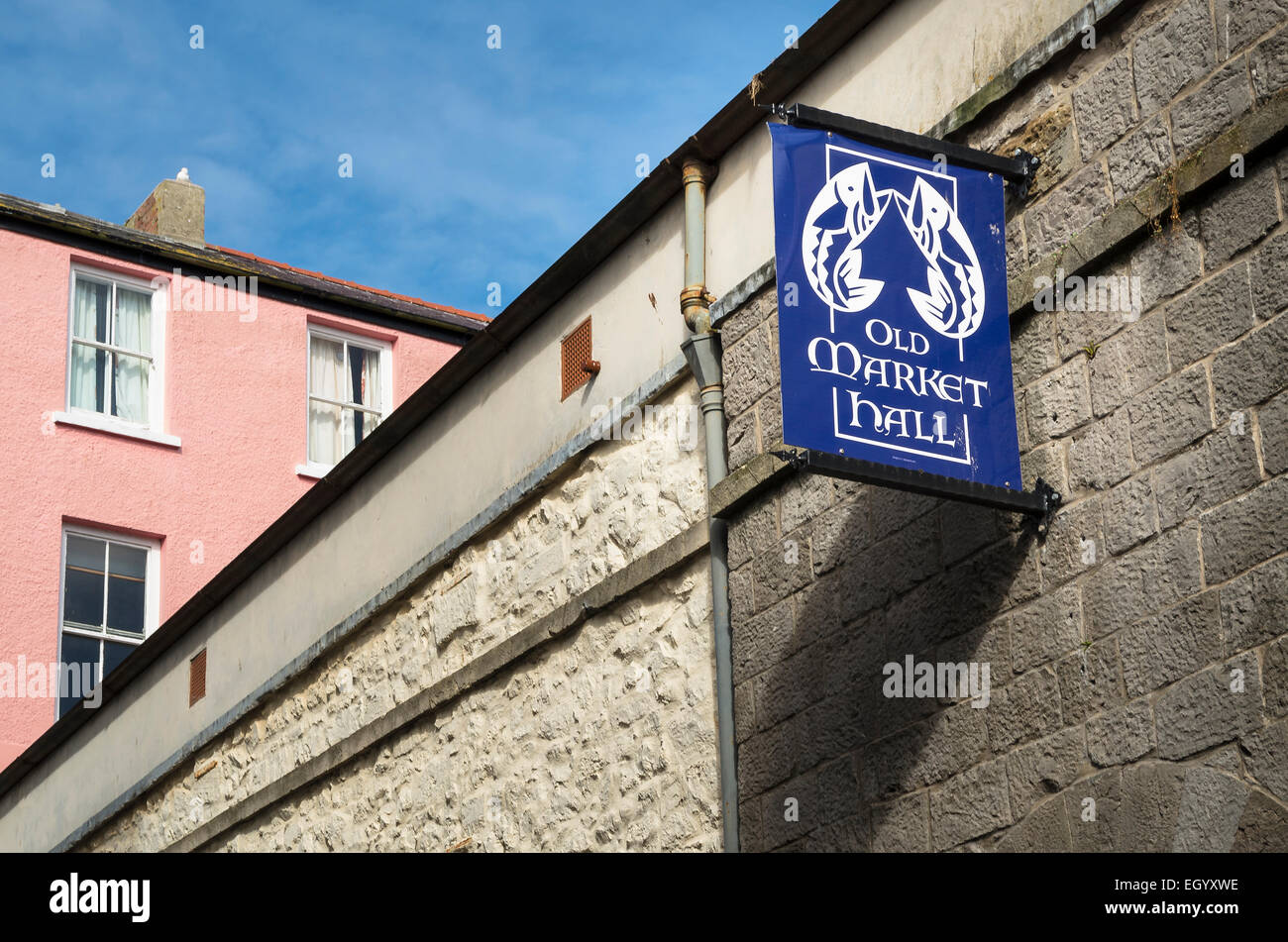 Sign for the Old Market Hall in Tenby Dyfed UK Stock Photo - Alamy