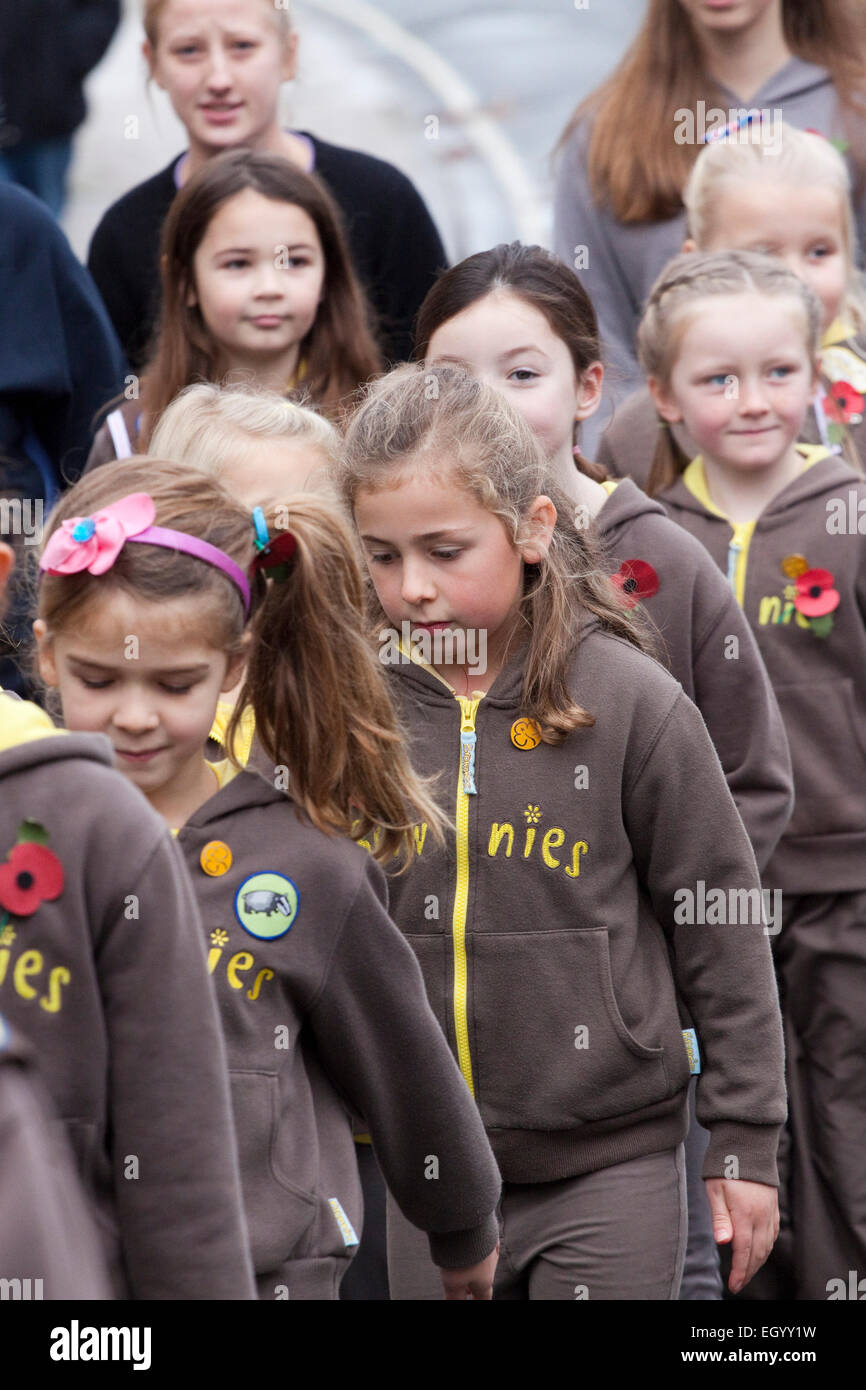 Brownies (girl scouts) taking part in a Remembrance Sunday parade Stock ...