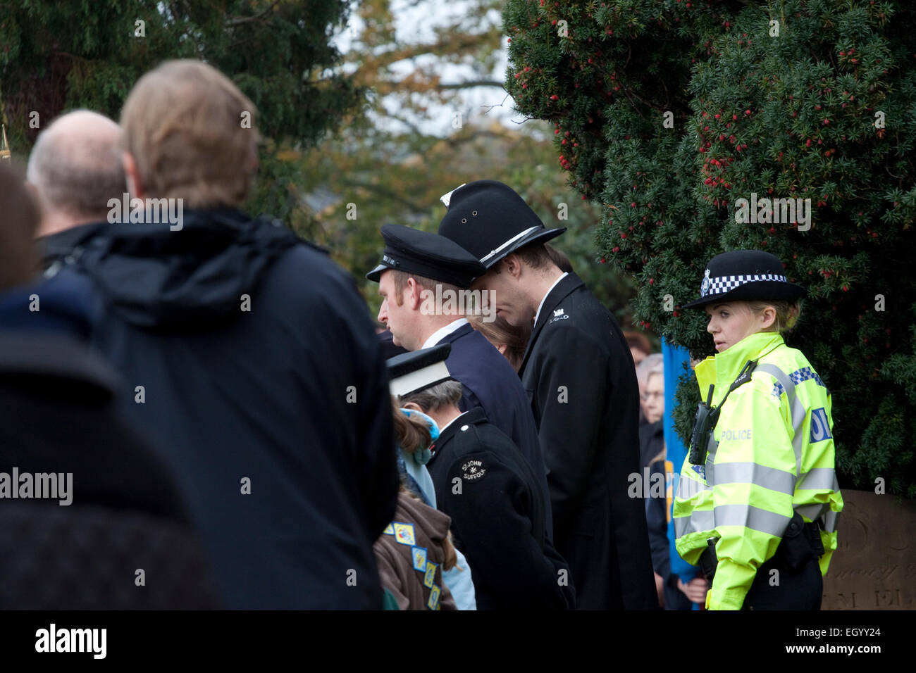 Police, volunteer fireman and St John Ambulance at a Remembrance Sunday ...