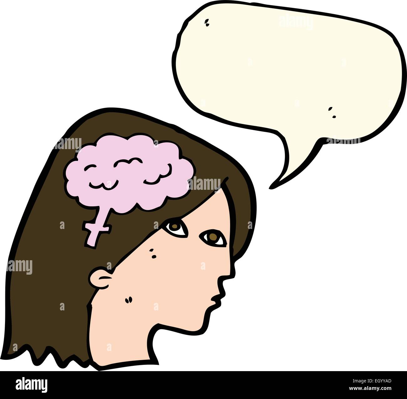 cartoon female head with brain symbol with speech bubble Stock Vector ...