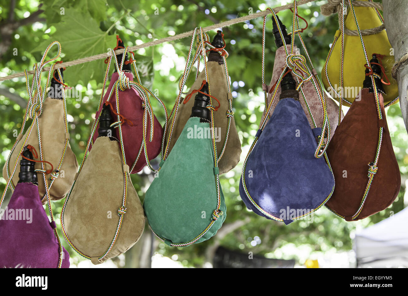 Wineskins skin colors, detail of container for carrying wine ...
