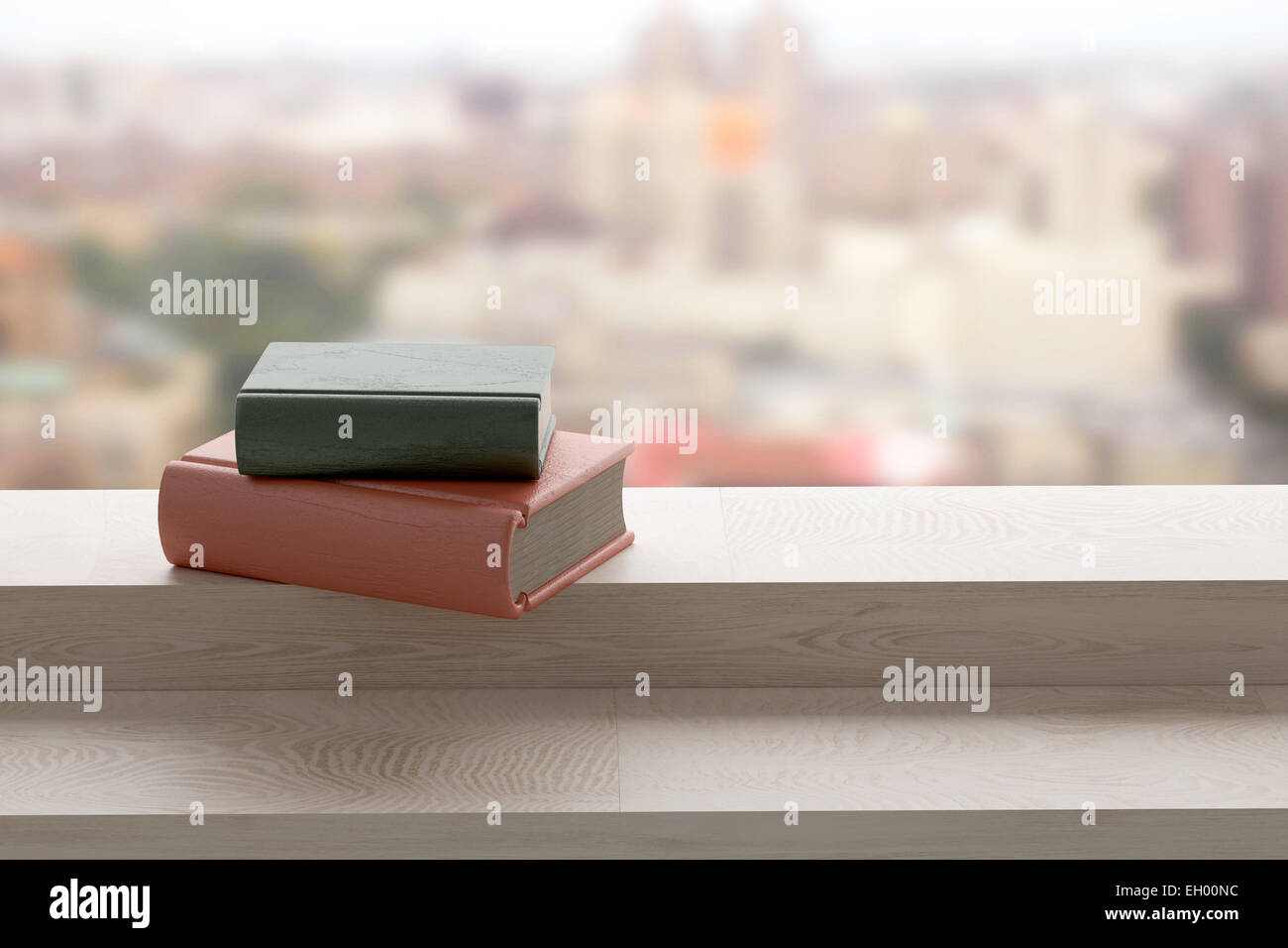 3d rendering of old books on a window Stock Photo - Alamy