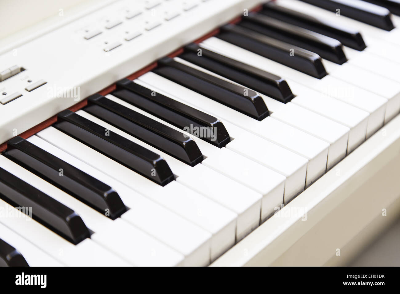 White piano on stage, detail musial instrument of classical music Stock ...