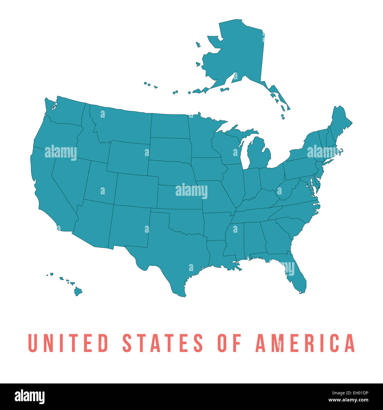 Map of USA with separable borders, isolated in white background Stock ...