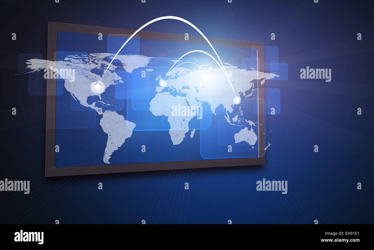 World map on large electronic screen Stock Photo - Alamy