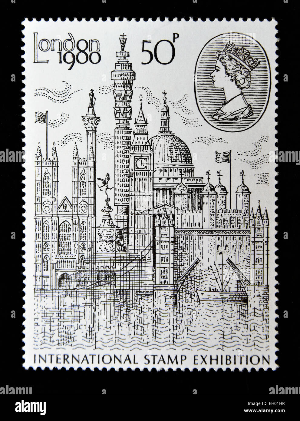 Postage stamp. Great Britain. Queen Elizabeth II. 1980. London 1980 ...