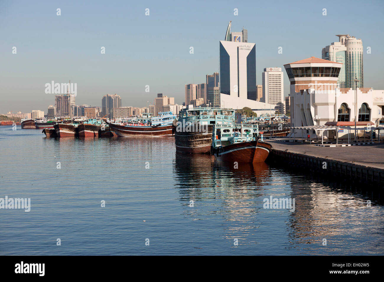 UAE, Dubai, Dhow harbor and skyscrapers at Dubai Creek Stock Photo - Alamy