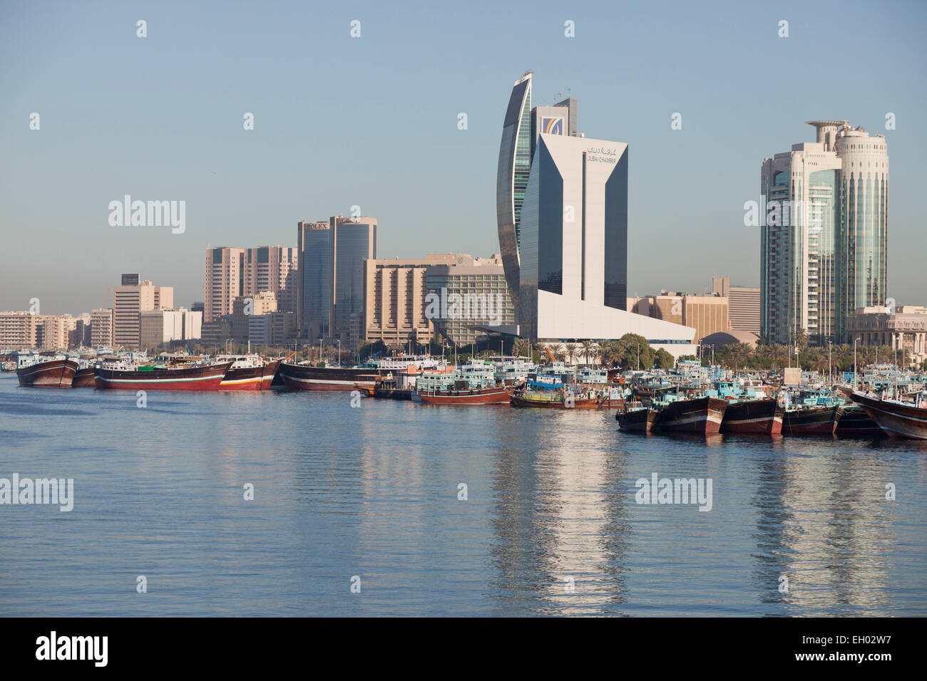 UAE, Dubai, Dhow harbor and skyscrapers at Dubai Creek Stock Photo - Alamy