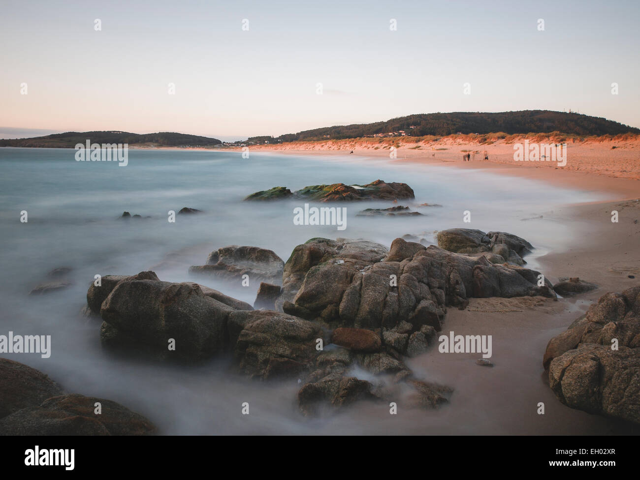 Spain, Galicia, El Ferrol, Doninos Beach at sunset, long exposure Stock ...