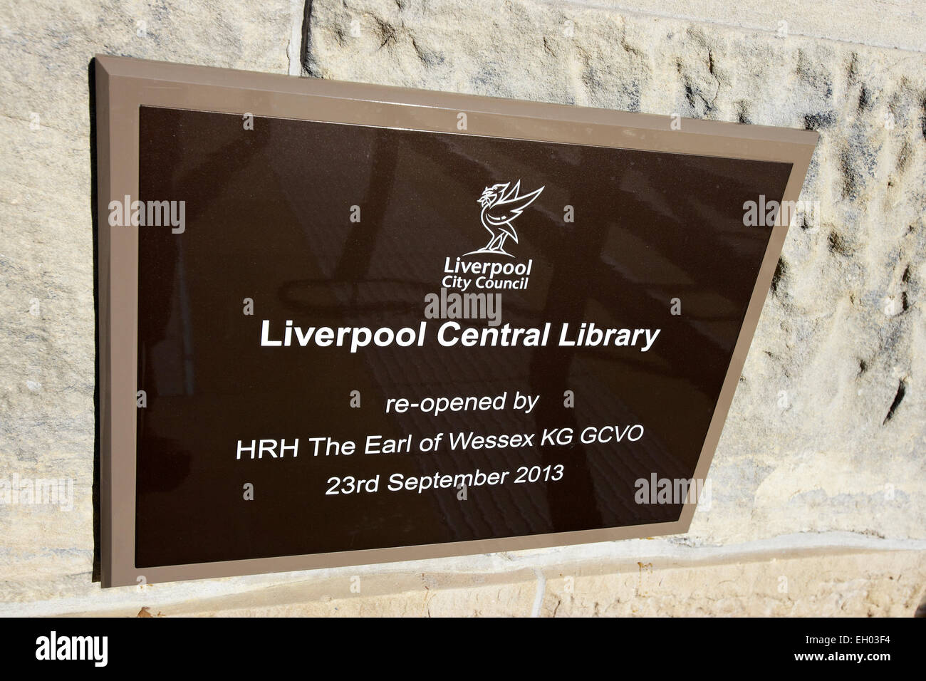 Plaque on wall at Central Library Liverpool Merseyside UK Stock Photo ...