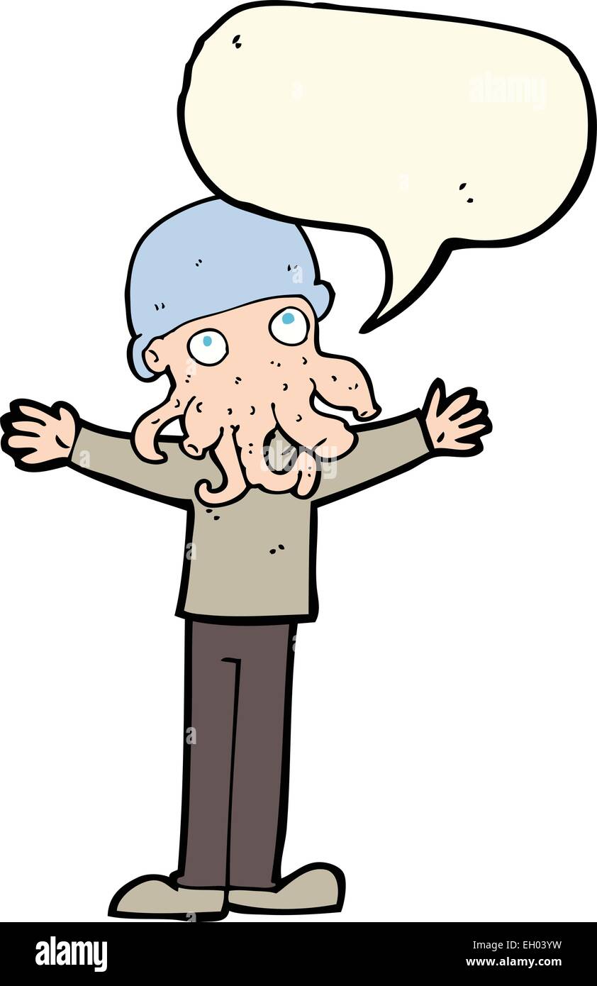 cartoon alien squid face man with speech bubble Stock Vector Image ...
