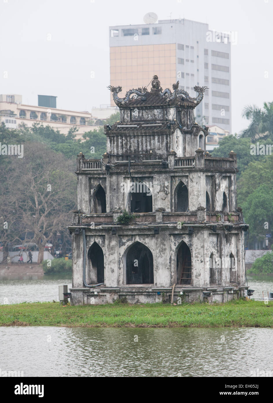 lake and Thap Rua, Tortoise Tower, Hoan Kiem Lake, Hanoi, North Vietnam ...