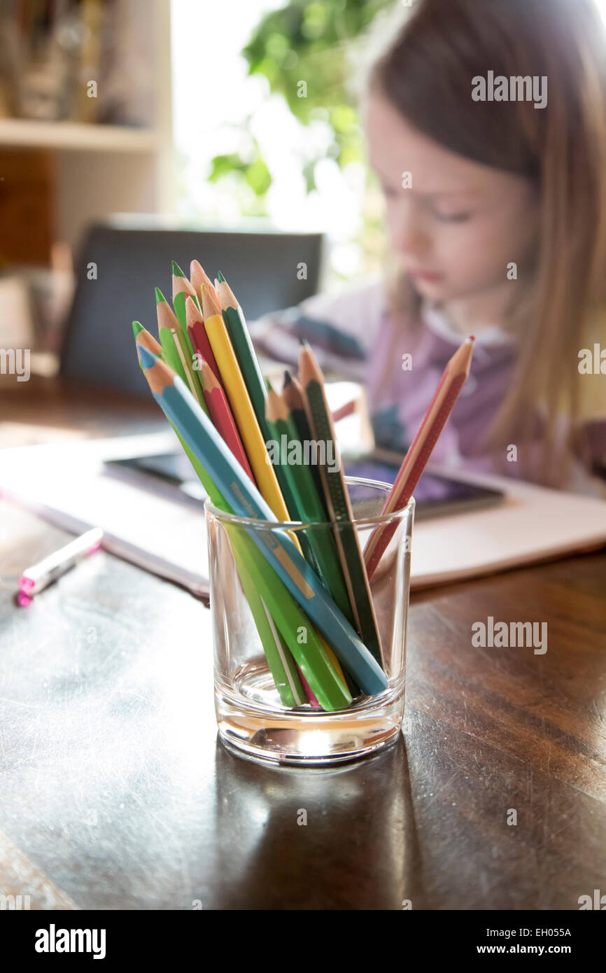 Glass of coloured pencils Stock Photo - Alamy