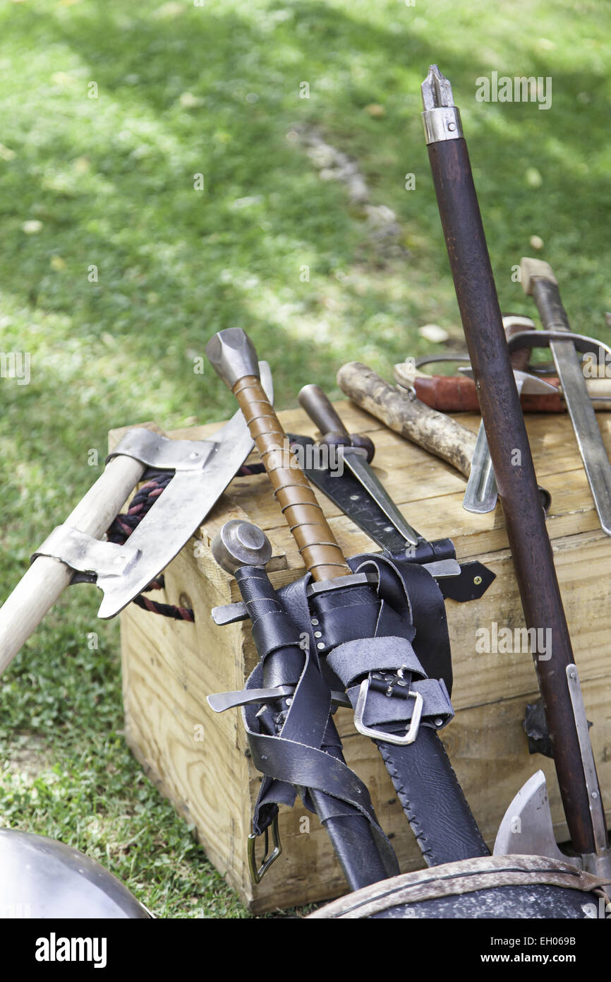 Ancient medieval swords, detail of a weapon of war and death, art and ...