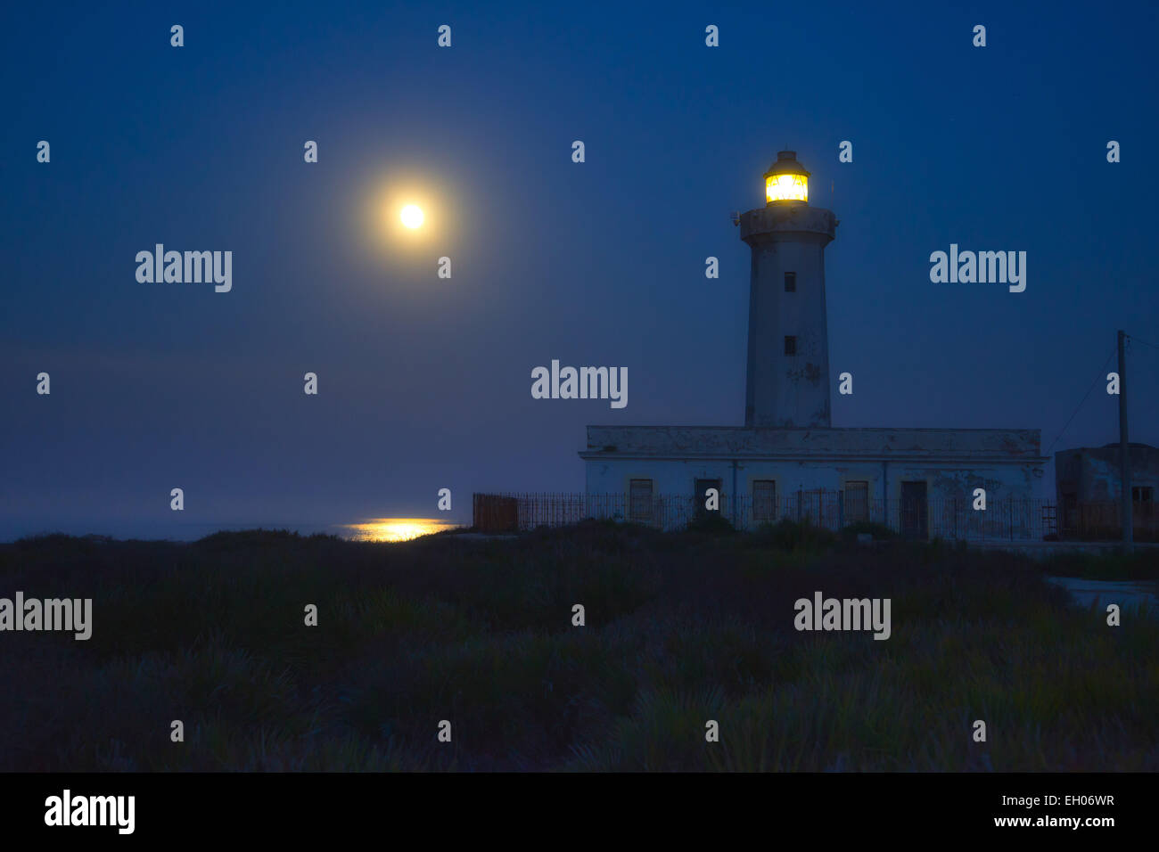 Lighthouses At Night And Moon