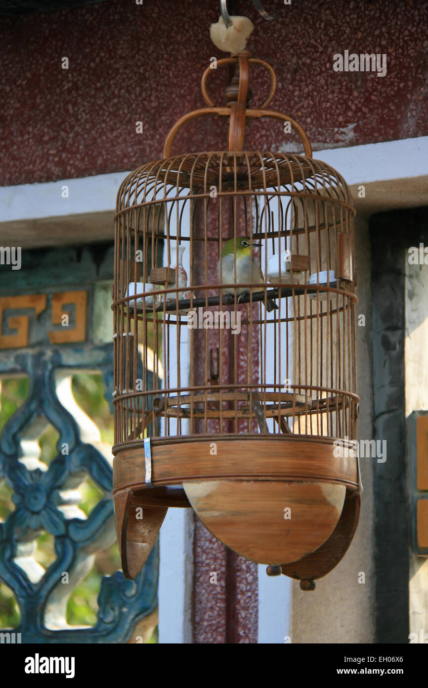 A birdhouse was hung in the courtyard of a Buddhist temple in Hoi An ...