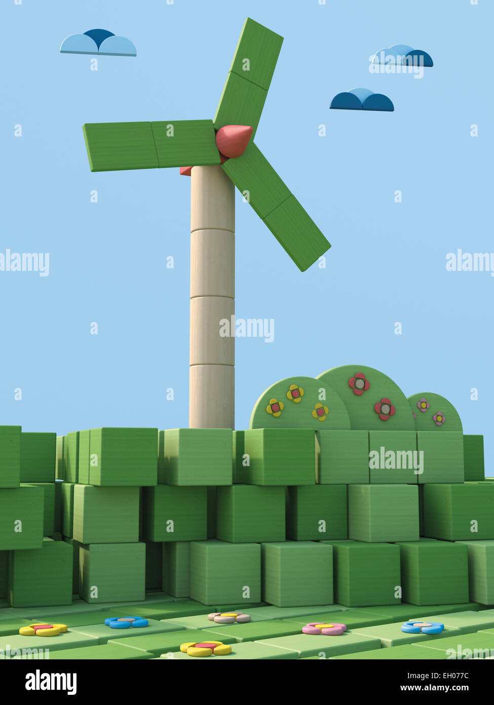 3D Rendering, Wind wheels, Wind park from toy blocks Stock Photo - Alamy