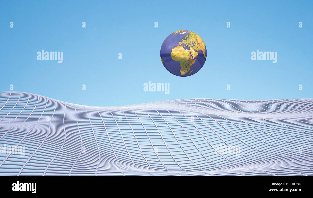 Globe floating over grid structure, 3D Rendering Stock Photo - Alamy