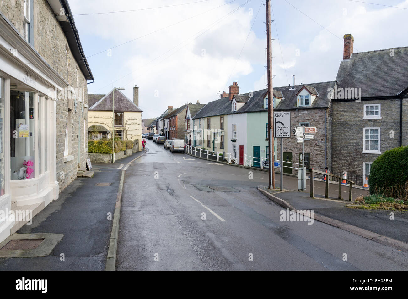 View down High Street in the Shropshire town of Clun Stock Photo - Alamy