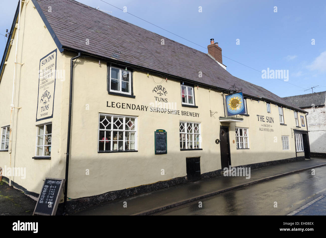 The Sun Ancient Ale House and Inn in the Shropshire town of Clun Stock ...