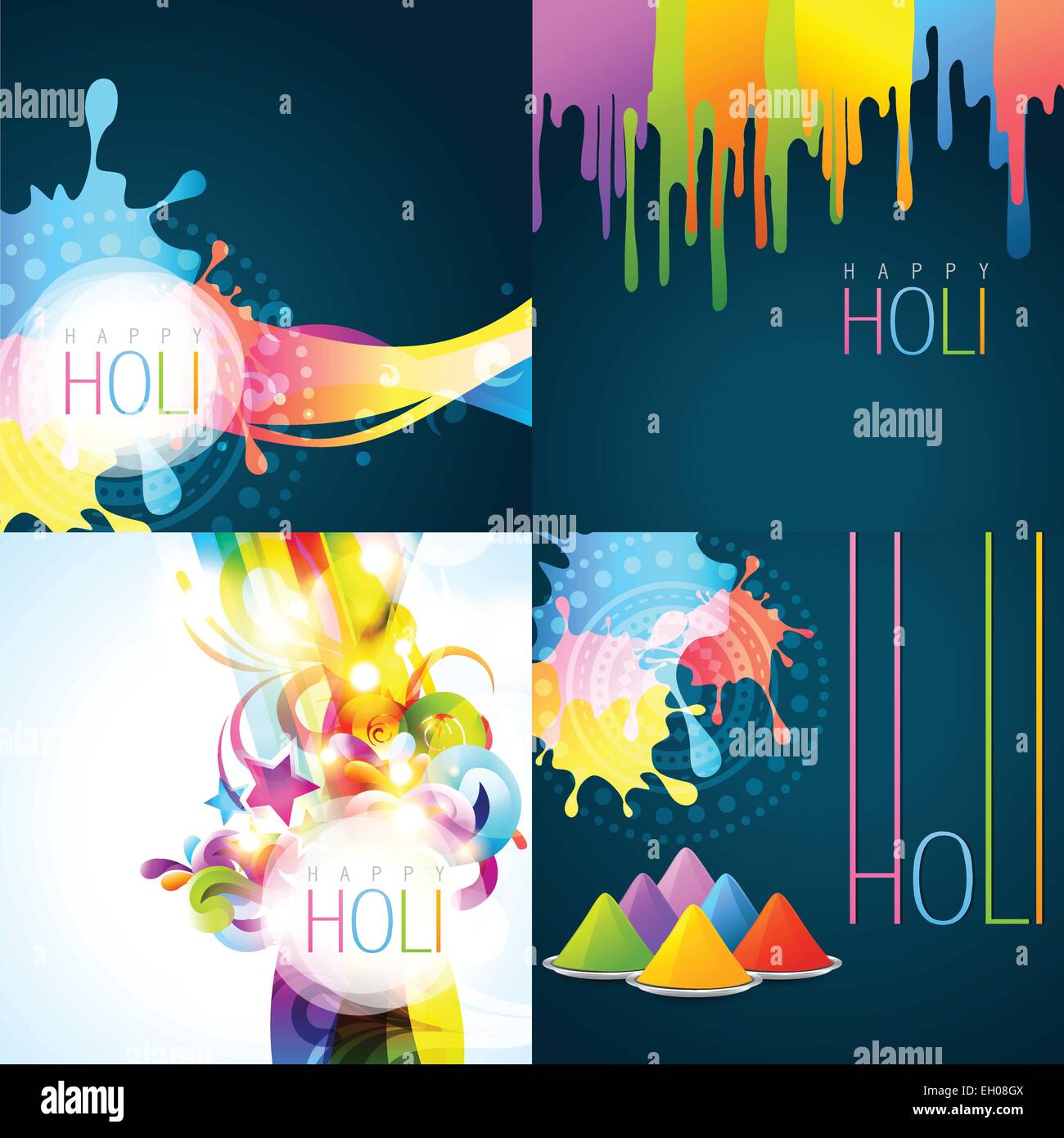 vector set of holi background with colors of gulal Stock Vector Image ...