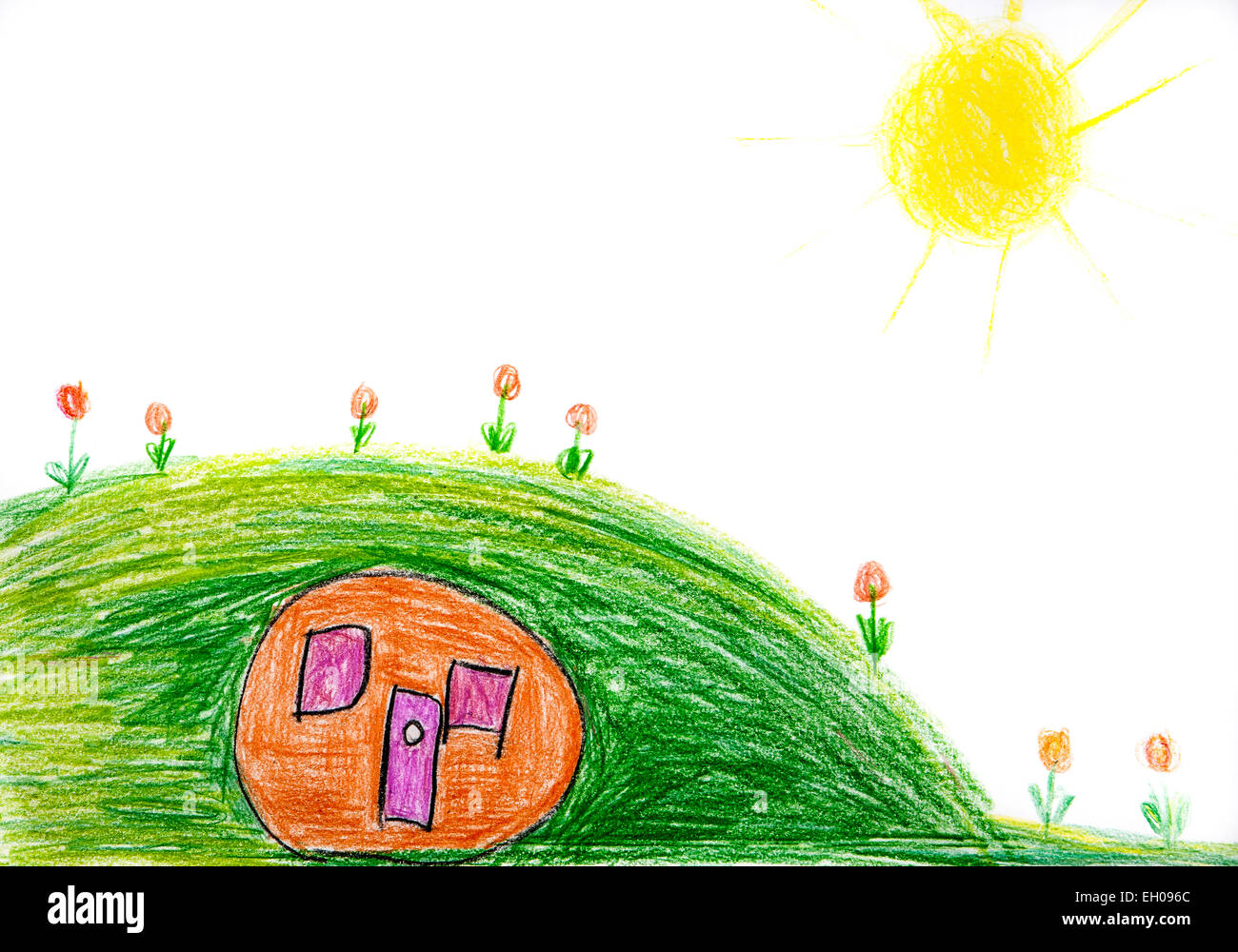 Hills Drawing For Kids Child's Drawing Sun Hill Hi Res Stock