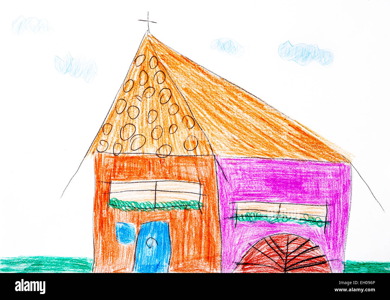 Child's drawing, colorful church Stock Photo - Alamy