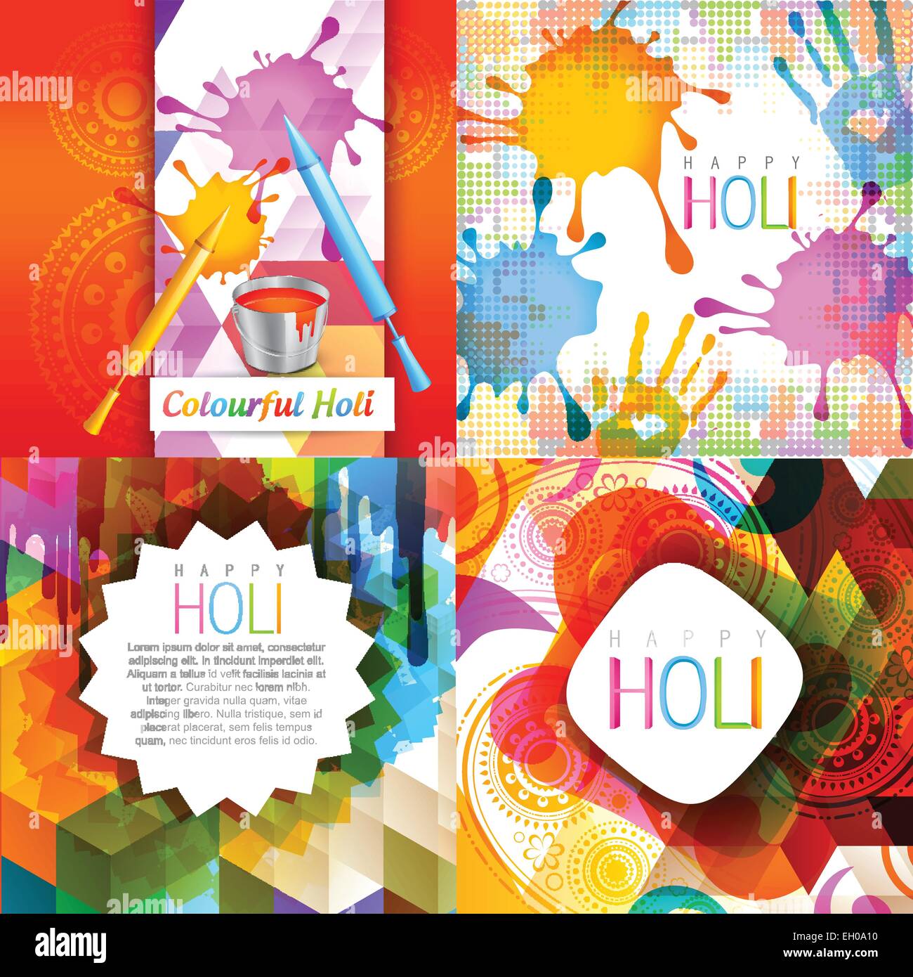 vector set of colorful holi design with pichkari splashes , paint ...