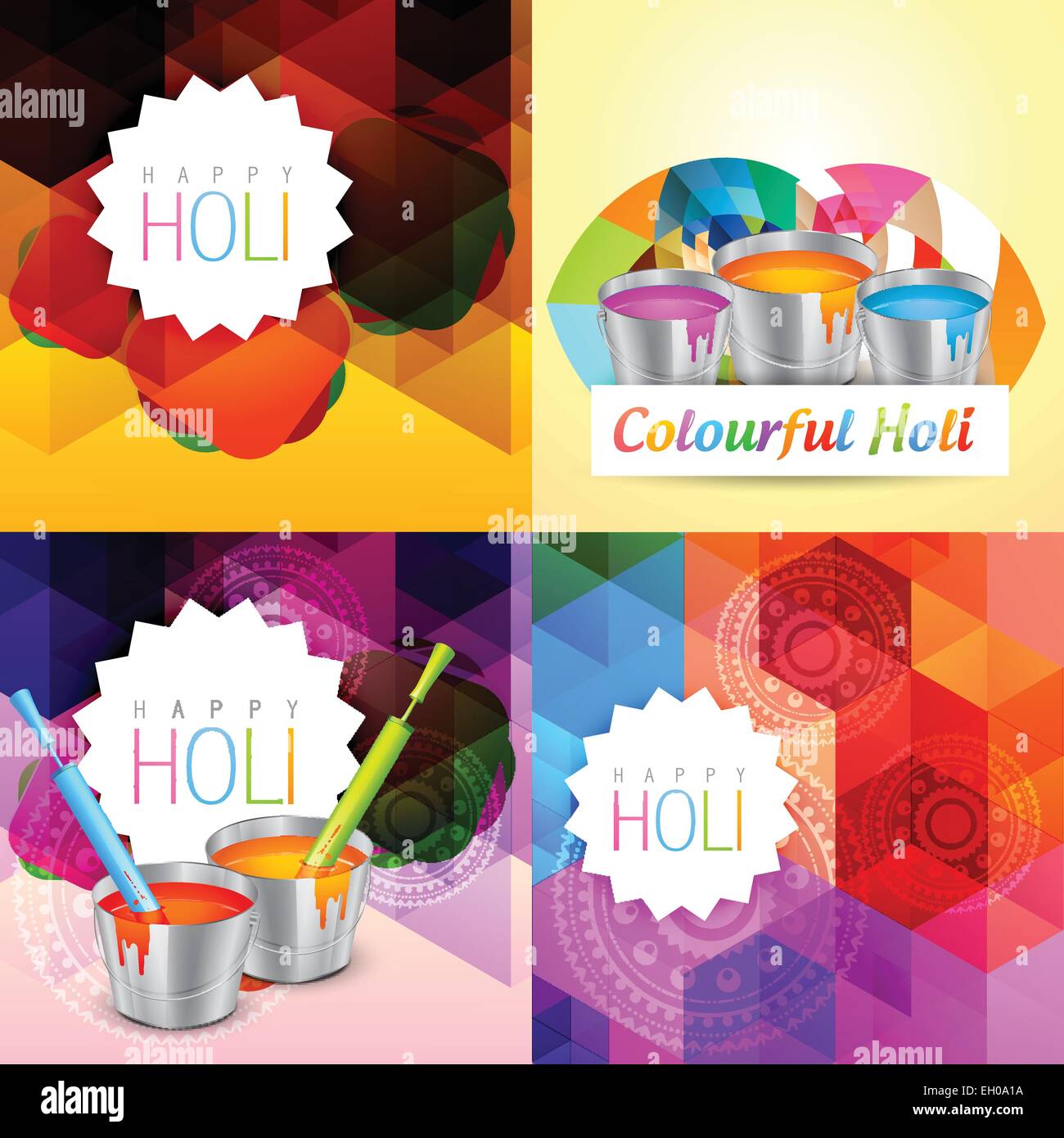vector set of holi background with colorful paint bucket illustration ...