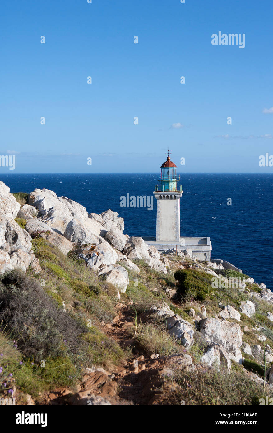 Greece, Mani peninsula, lighthouse at Cape Tenaro Stock Photo - Alamy