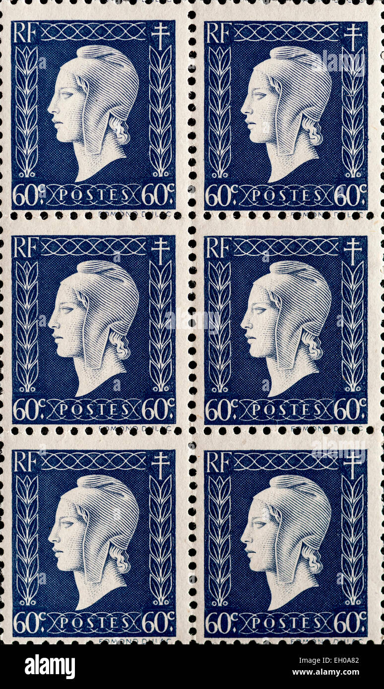 Block of six unused 60c “Marianne de Dulac” French definitive postage ...