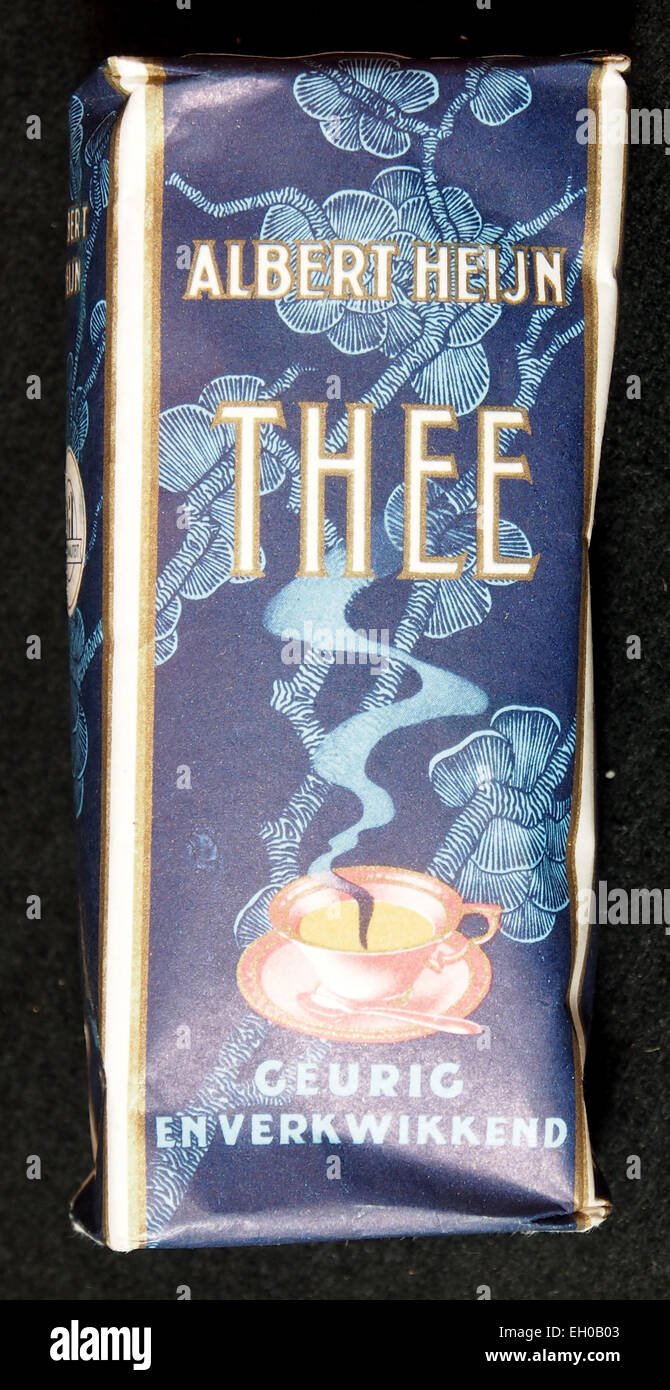 The Albert Heijn tea packaging, in its distinctive blue design, is a ...