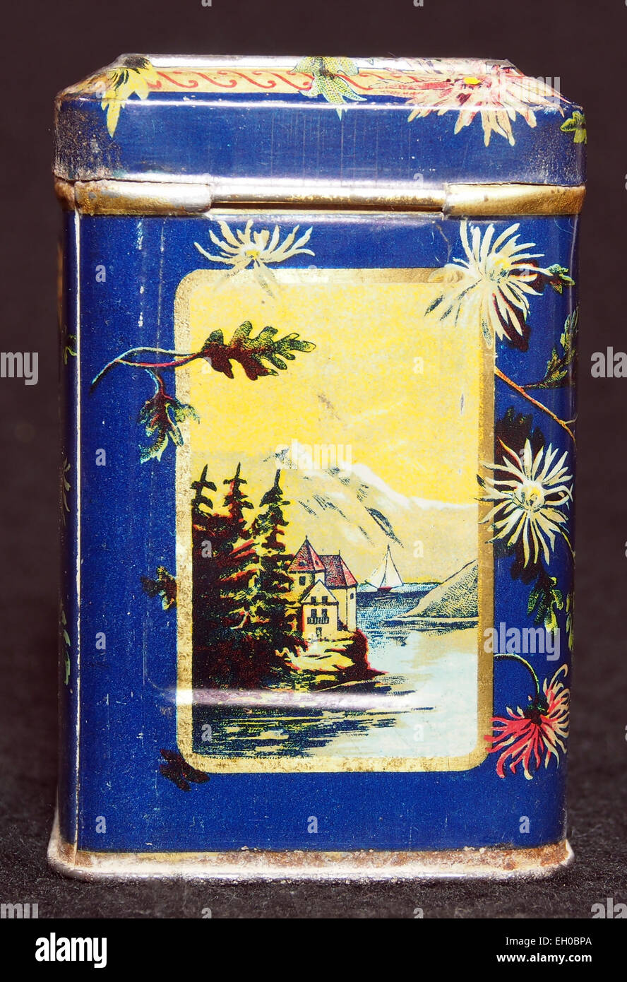 A photo of a blue tea tin, showcasing the container's design. Tea tins ...