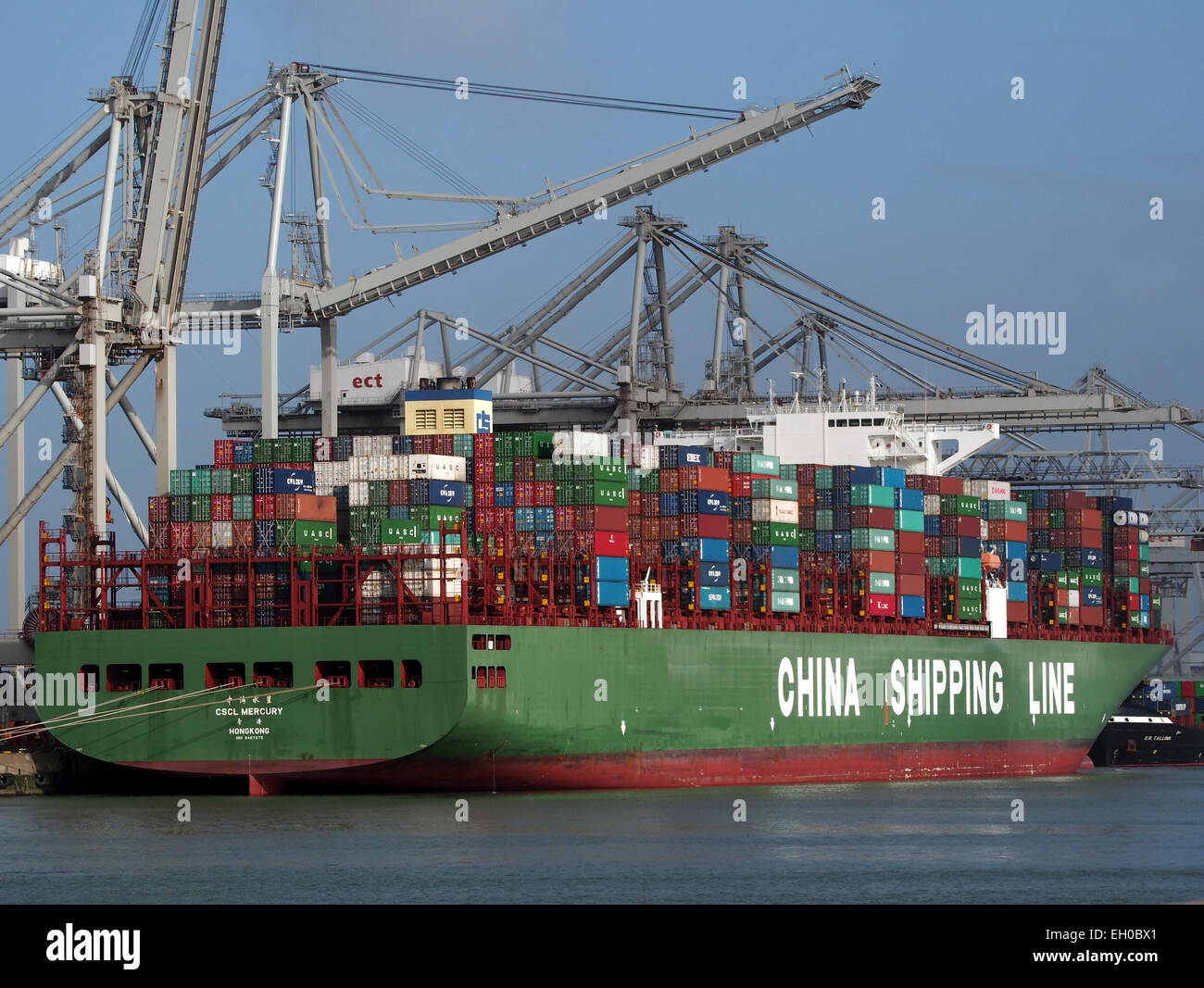 The CSCL Mercury, IMO 9467275, is a large container ship docked at ...