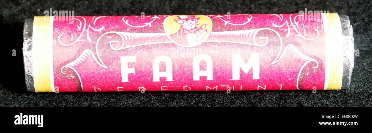A roll of FAAM peppermint candies, photographed in the first image ...