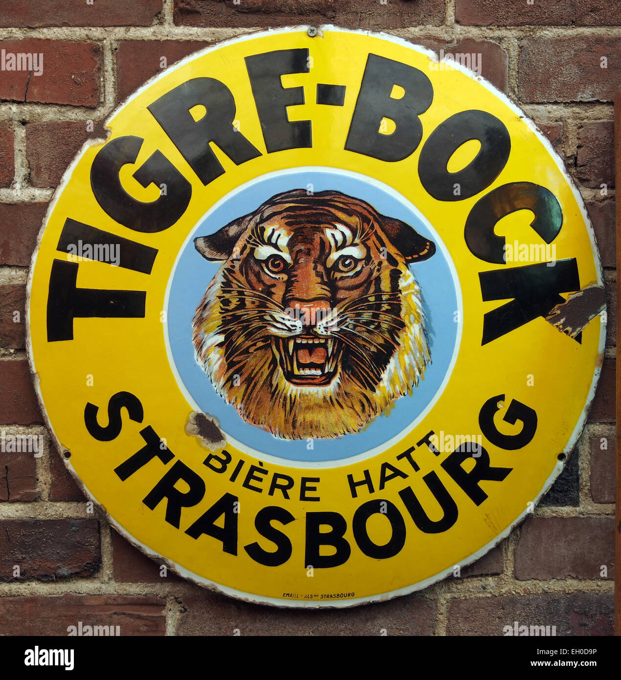 The Tigre-Bock Biere Hatt enamel advertising sign is a vintage piece ...
