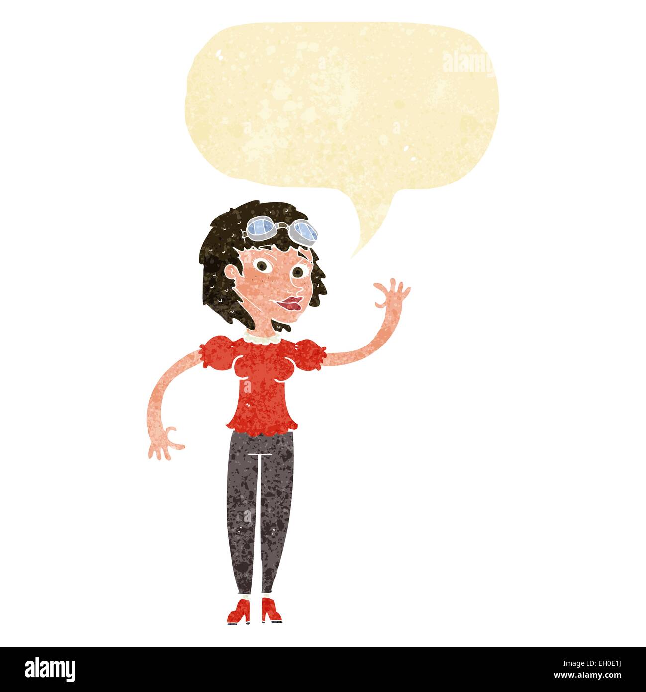 cartoon pilot woman waving with speech bubble Stock Vector Image & Art ...