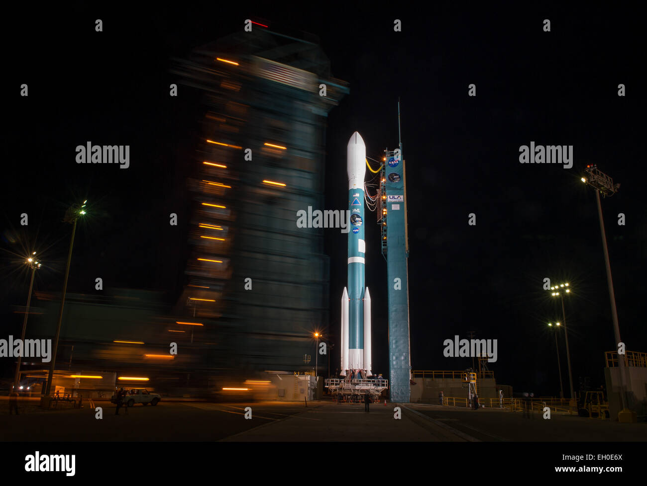 The Delta II rocket with the SMAP observatory is prepared for launch from Vandenberg AFB. SMAP ...